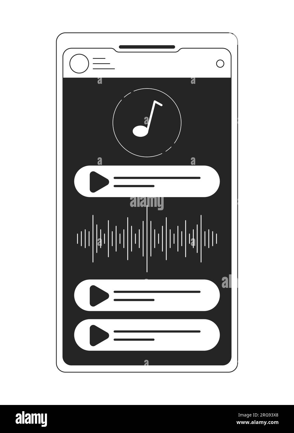 Music app on smartphone screen bw concept vector spot illustration ...