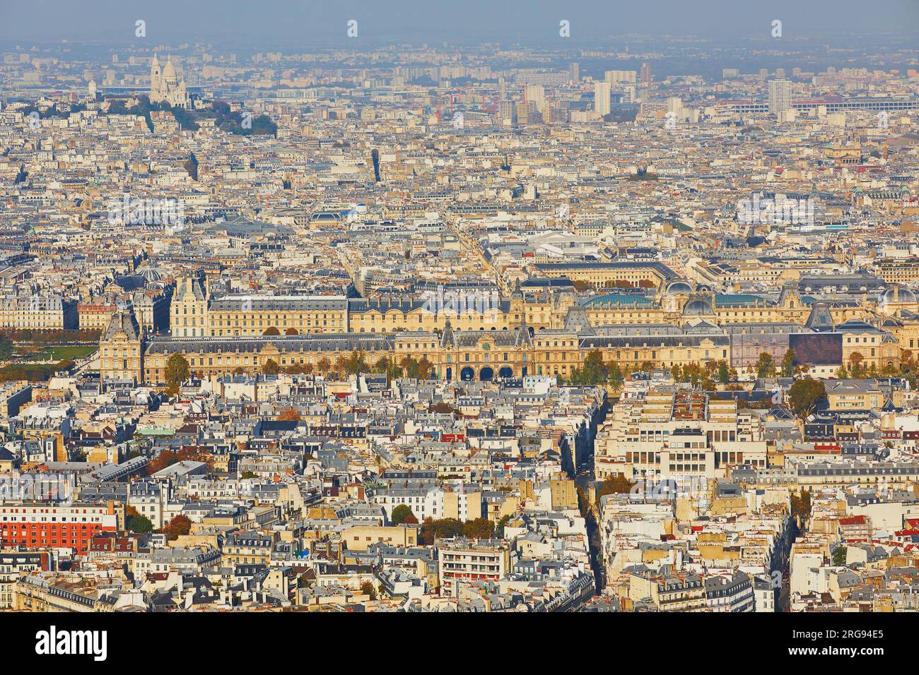 Aerial scenic view of central Paris with Tuileries garden, Louvre ...