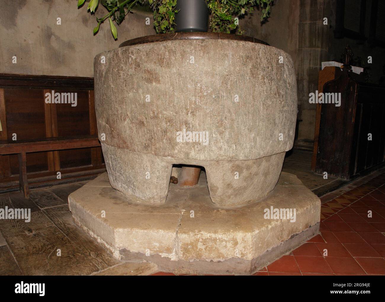 Ancient font in St Stephen's parish church (also known as Old Radnor ...
