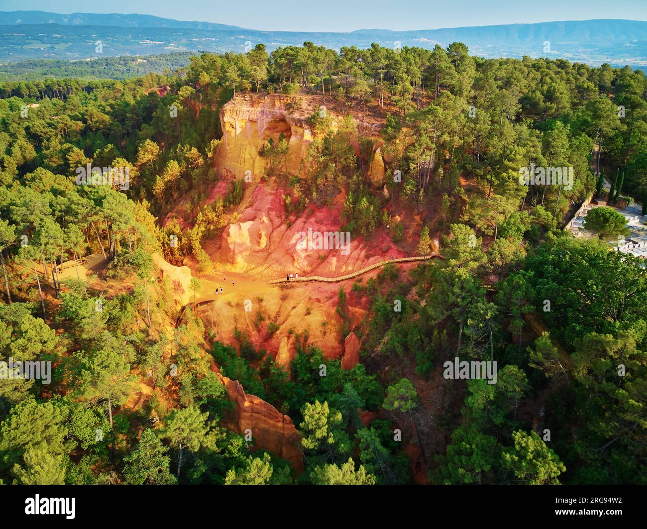 Aerial drone view of famous Ochre path (Sentier des Ocres in French ...