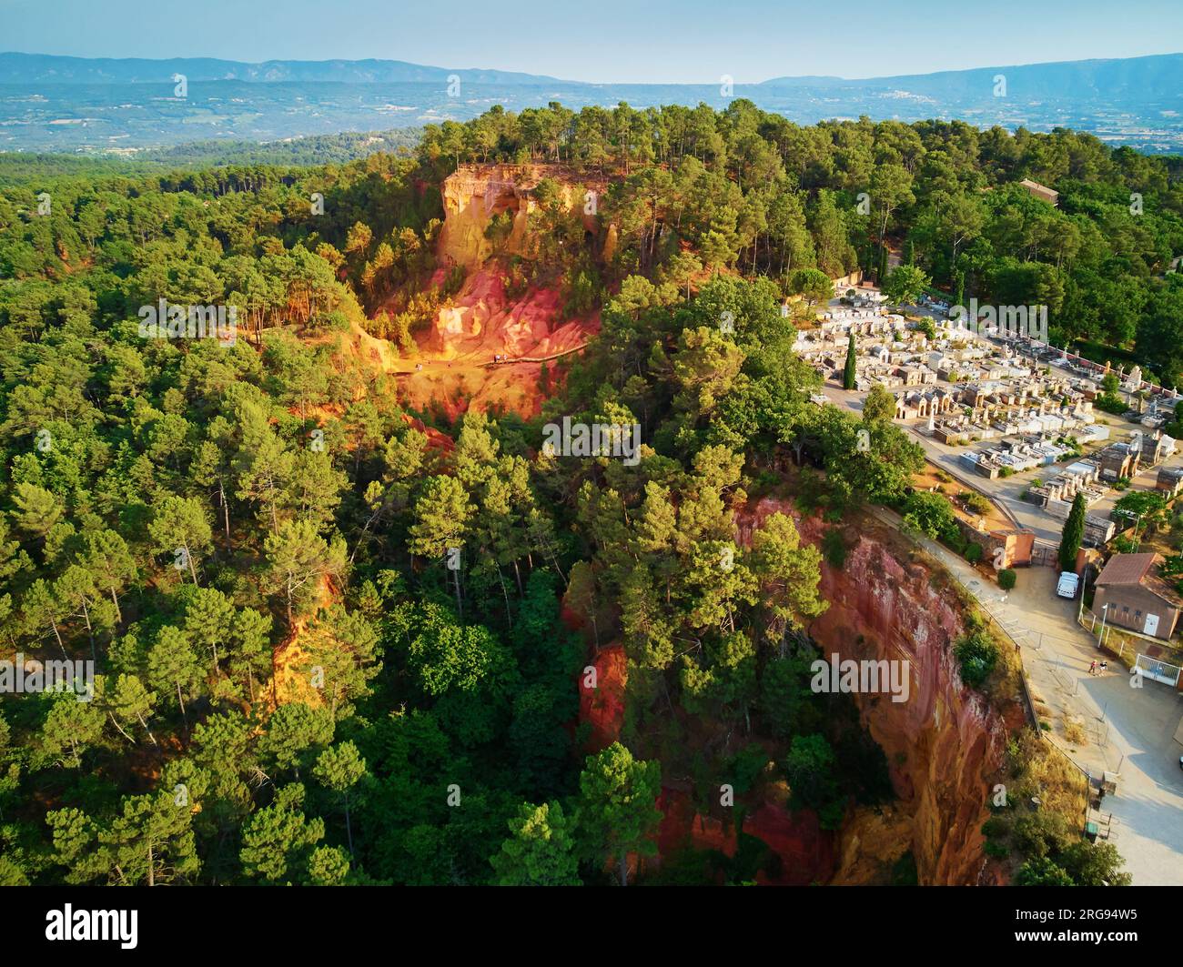 Aerial drone view of famous Ochre path (Sentier des Ocres in French ...
