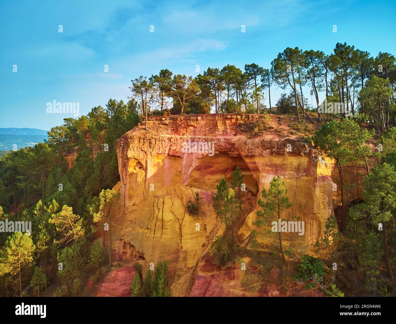 Aerial drone view of famous Ochre path (Sentier des Ocres in French ...