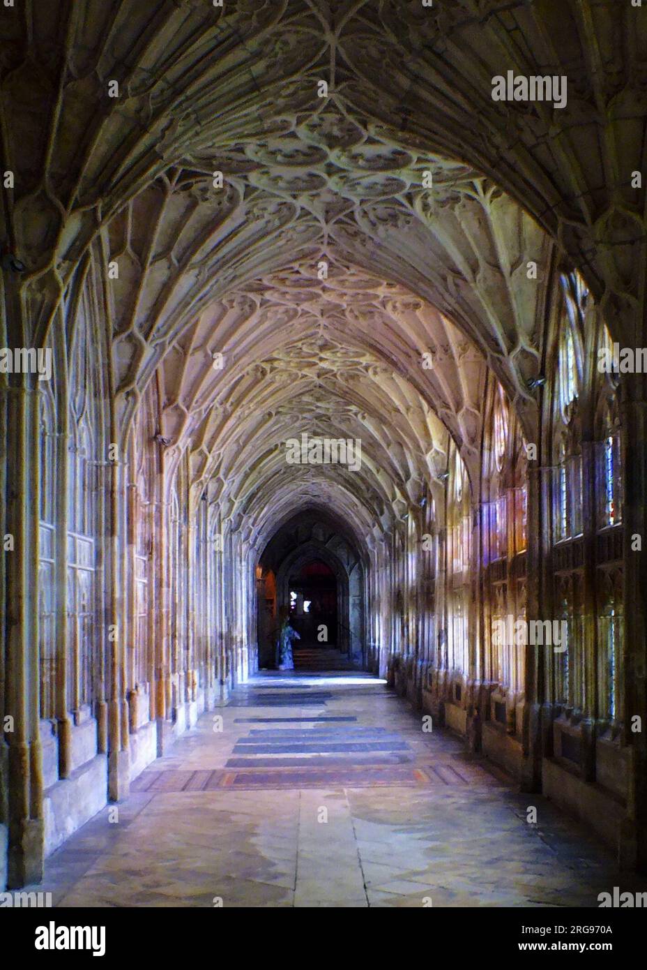 View through the cloisters at Gloucester Cathedral, Gloucestershire ...