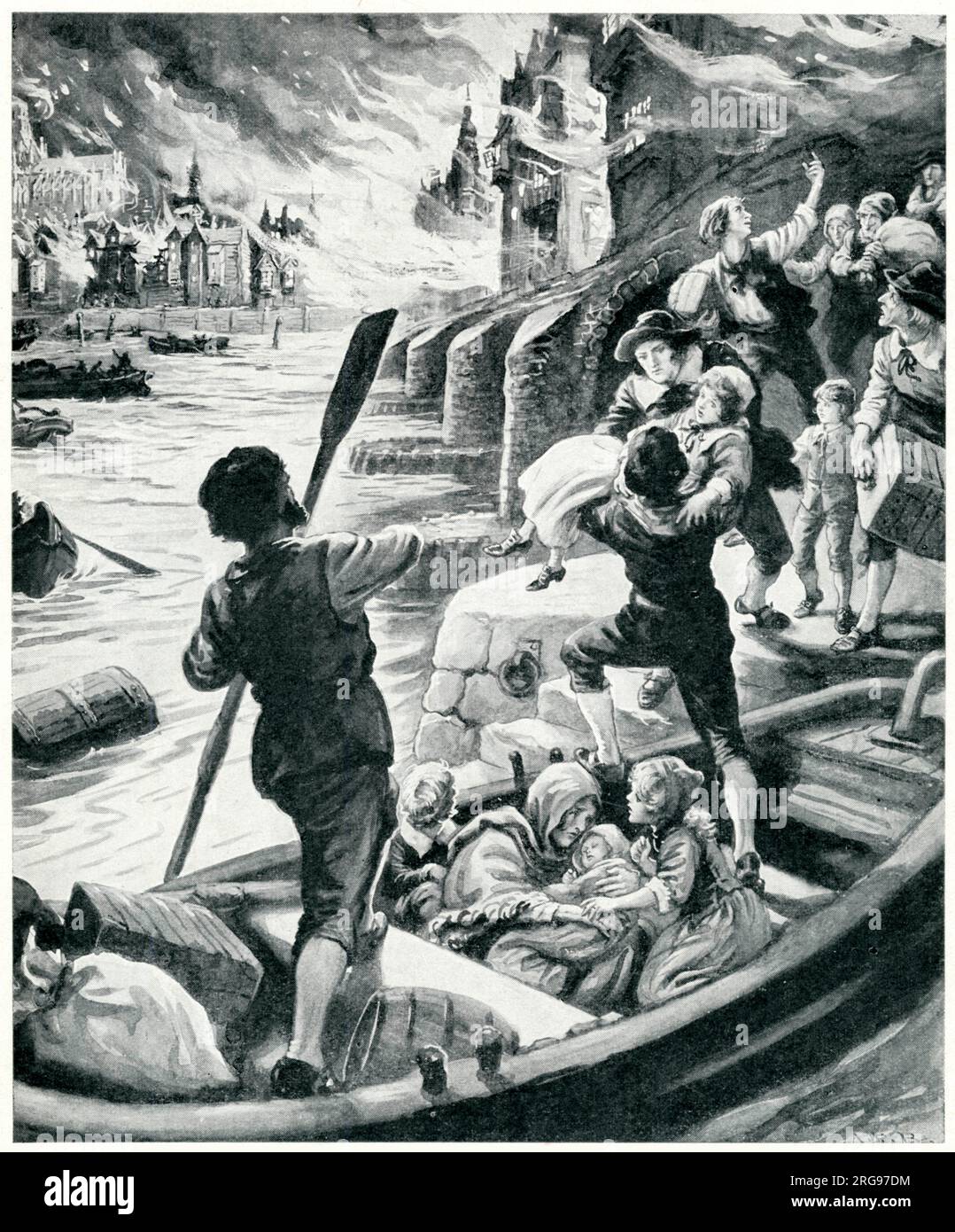 People escaping by boat on the River Thames during the Great Fire of ...