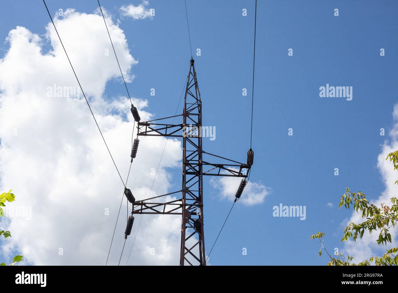 High voltage electric pole set as one of many on the entire length of ...