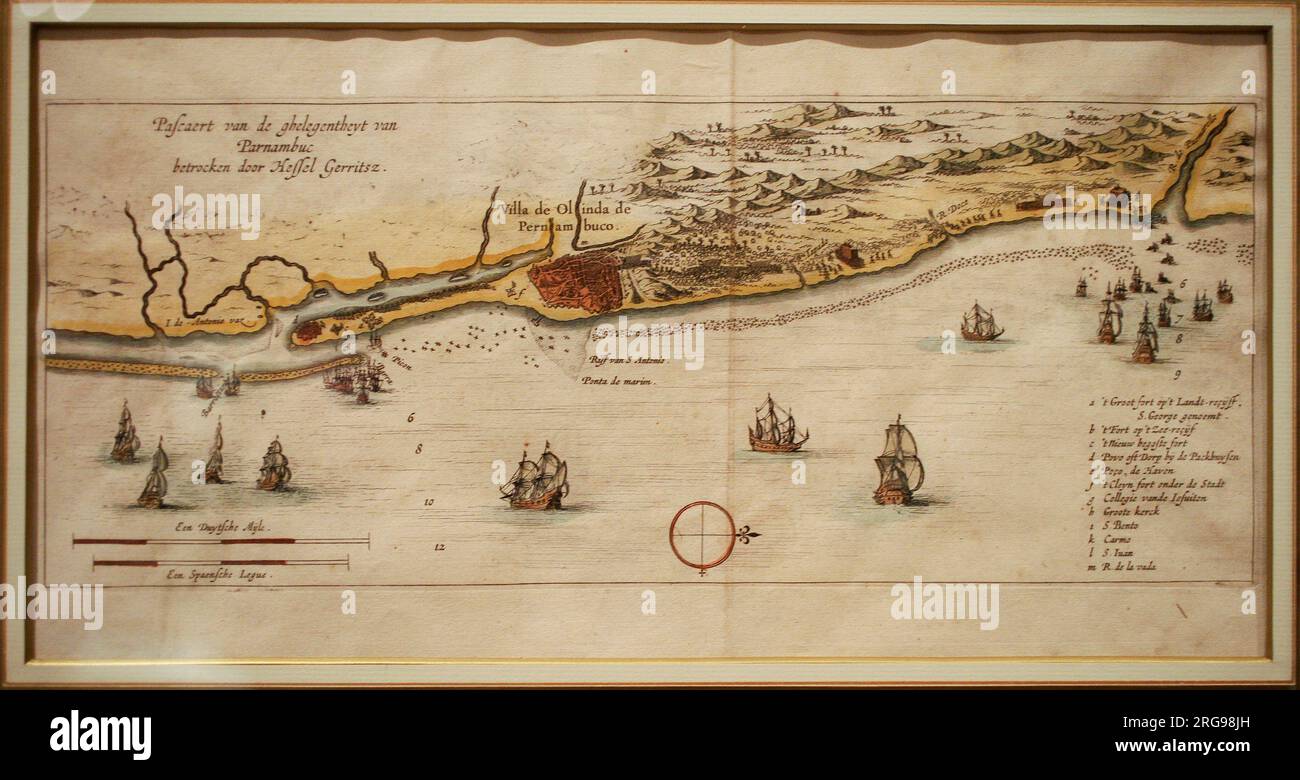 Brazil, Recife-regio. Map of Pernambuco of 1631 door Hessel Gerritz ...