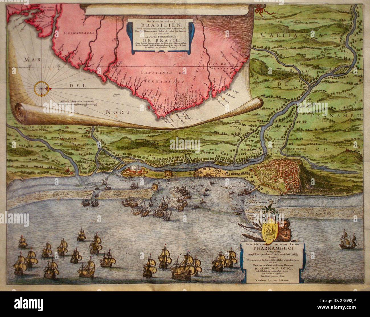 Brazil, Recife-regio. Historic map of the north and the city Pernambuco ...