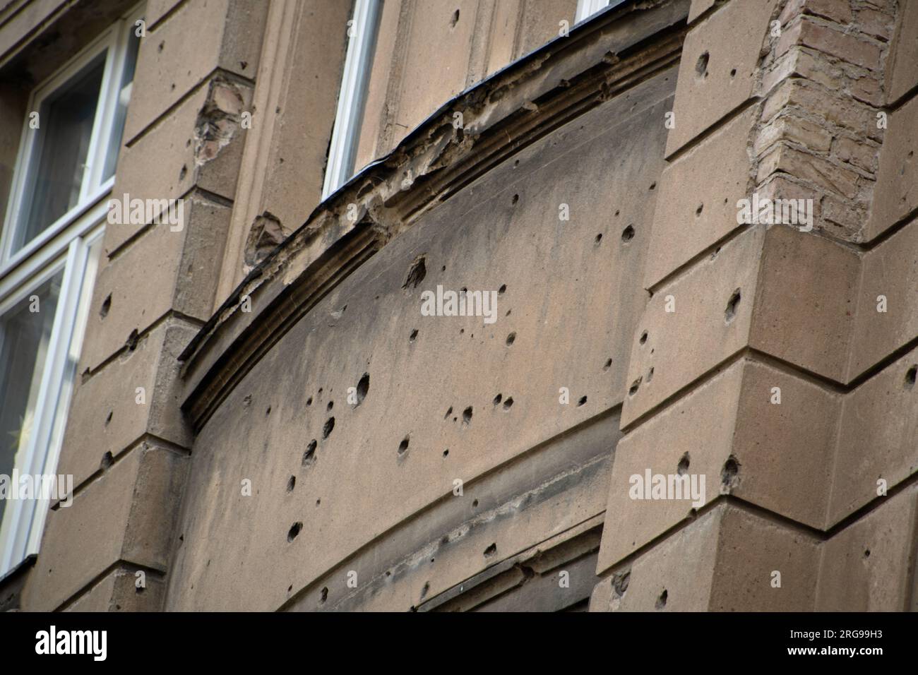 Landscape of war destroyed buildings with bullet holes in Mitte Berlin ...