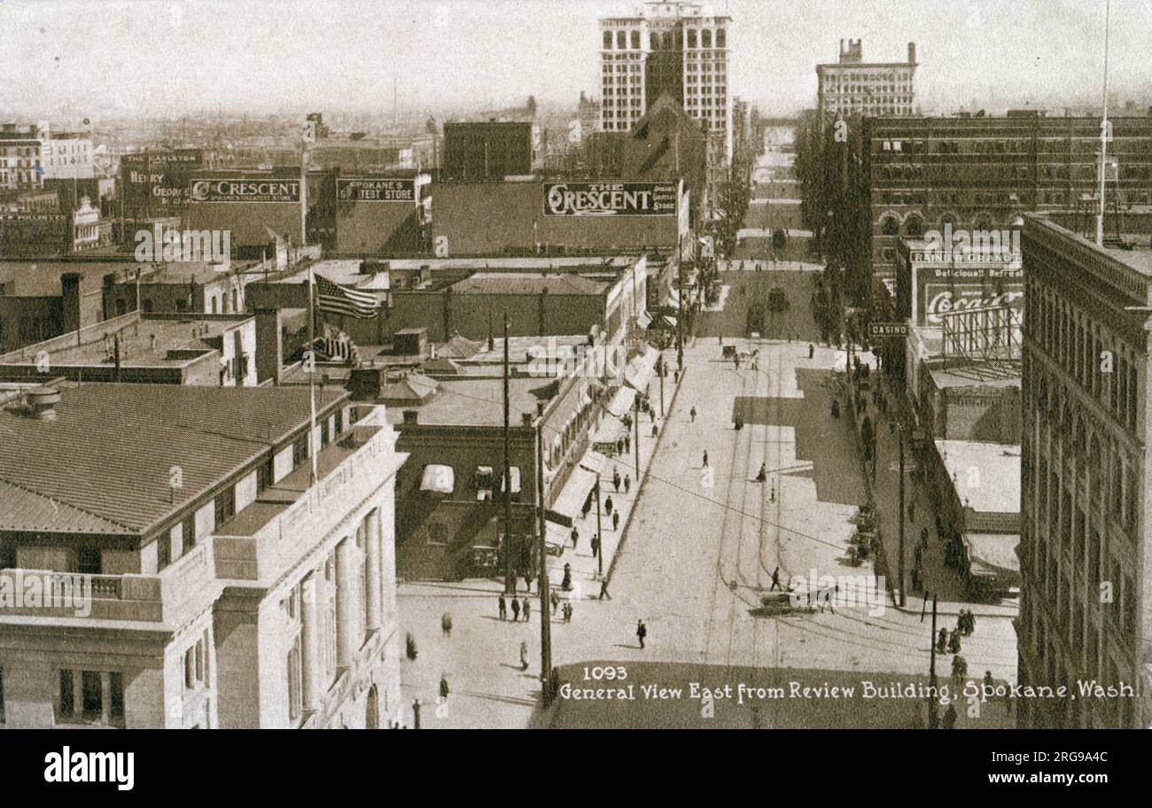 Aerial view (from the Review newspaper building, looking east), Spokane ...