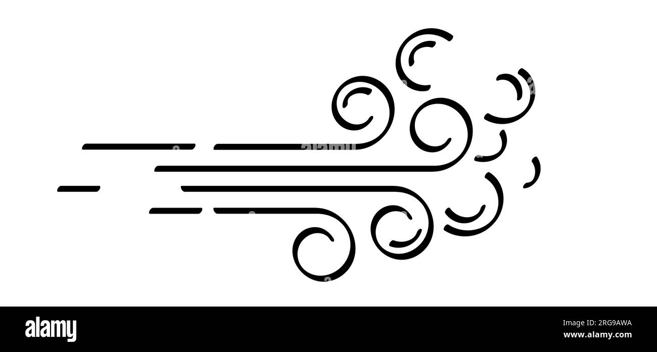 Cartoon puff of wind blow line symbol. Set, blowing wind, weather ...