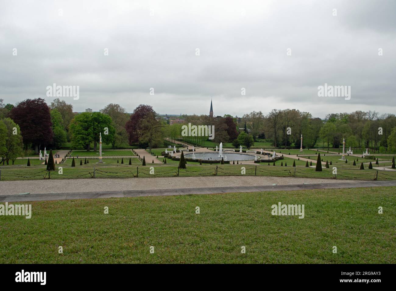 Landscape of ornamental garden of Schloss Sansoucci castle in Potsdam ...