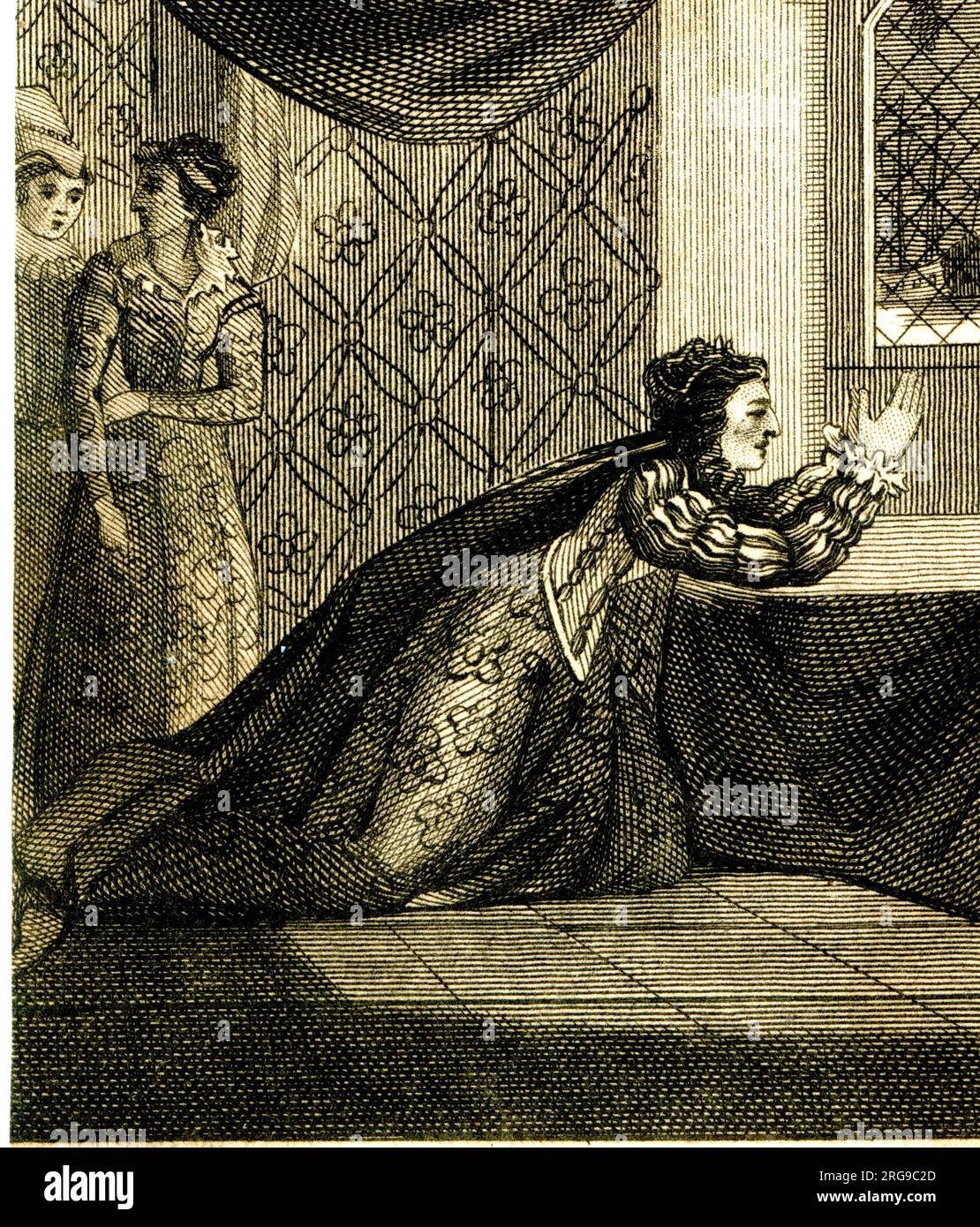 Queen Elizabeth I giving thanks for deliverance from her persecutors ...