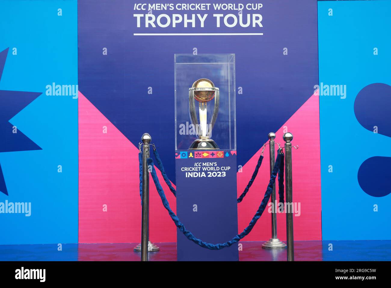 The ICC Cricket World Cup 2023 trophy as it was on display at the Sher ...