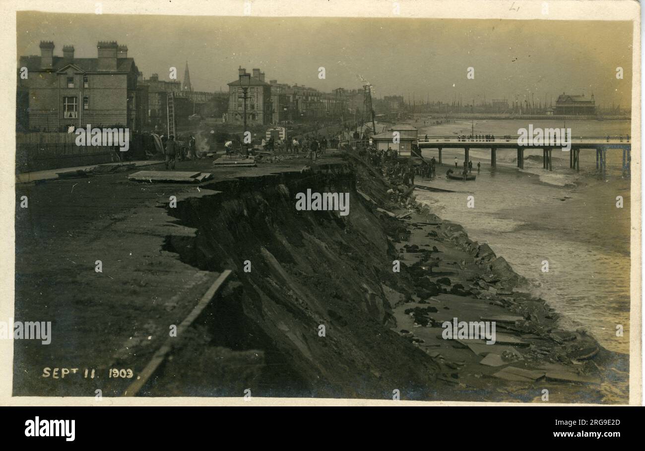 The Promenade & Piers -(Showing the 1903 landslide), Lowestoft, Suffolk ...