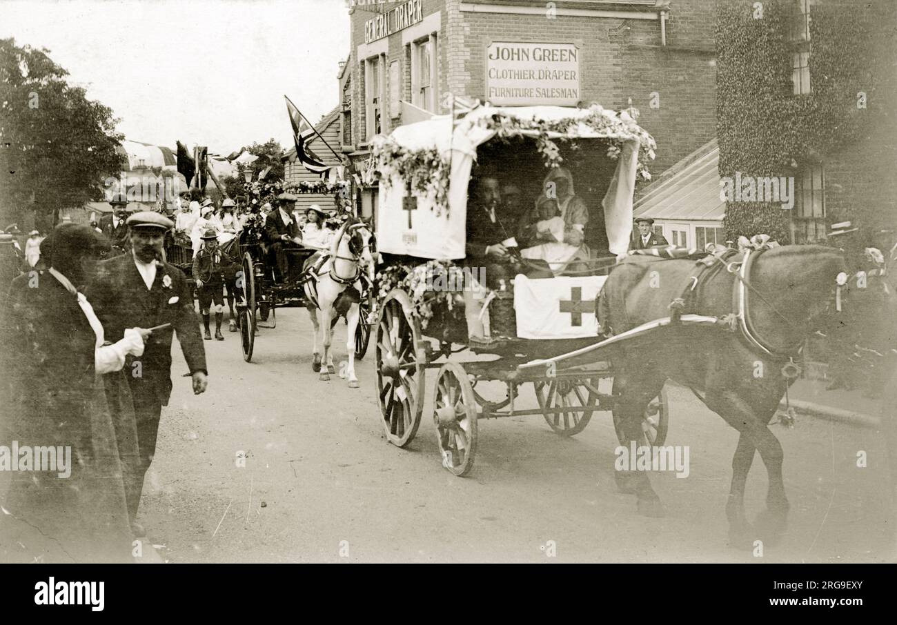 Red Cross Horse-drawn Waggon (Picture shows Eric Copping, famous local ...