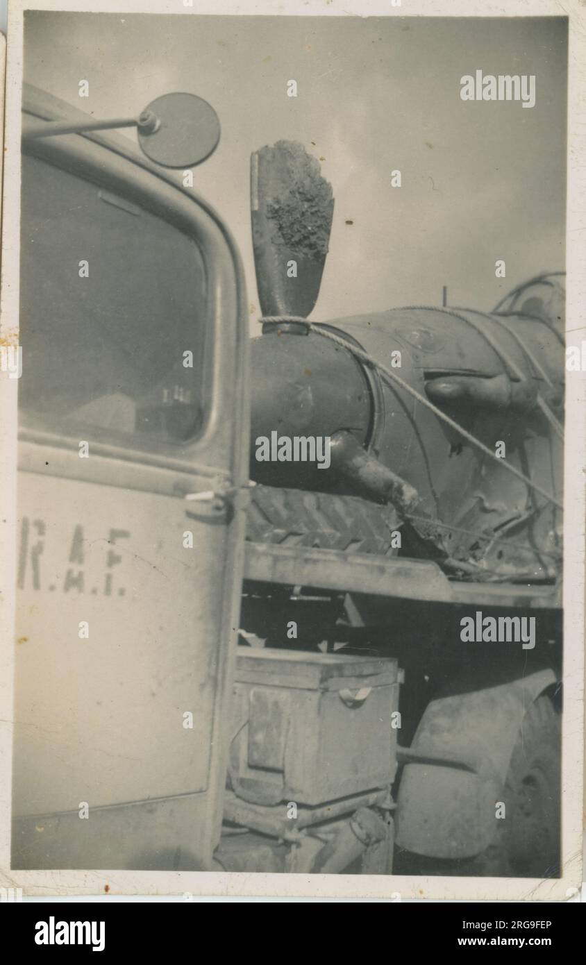 RAF Lorry carrying Spitfire Aeroplane (presumed shot-down), Britain ...
