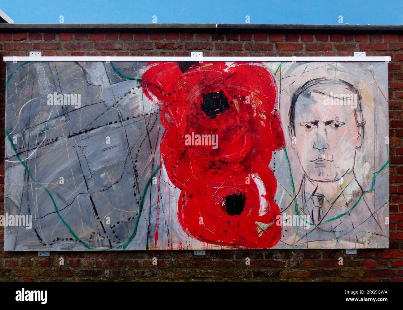 Modern Hedd Wyn Mural, Iron Cross, Pilkem Ridge Stock Photo - Alamy