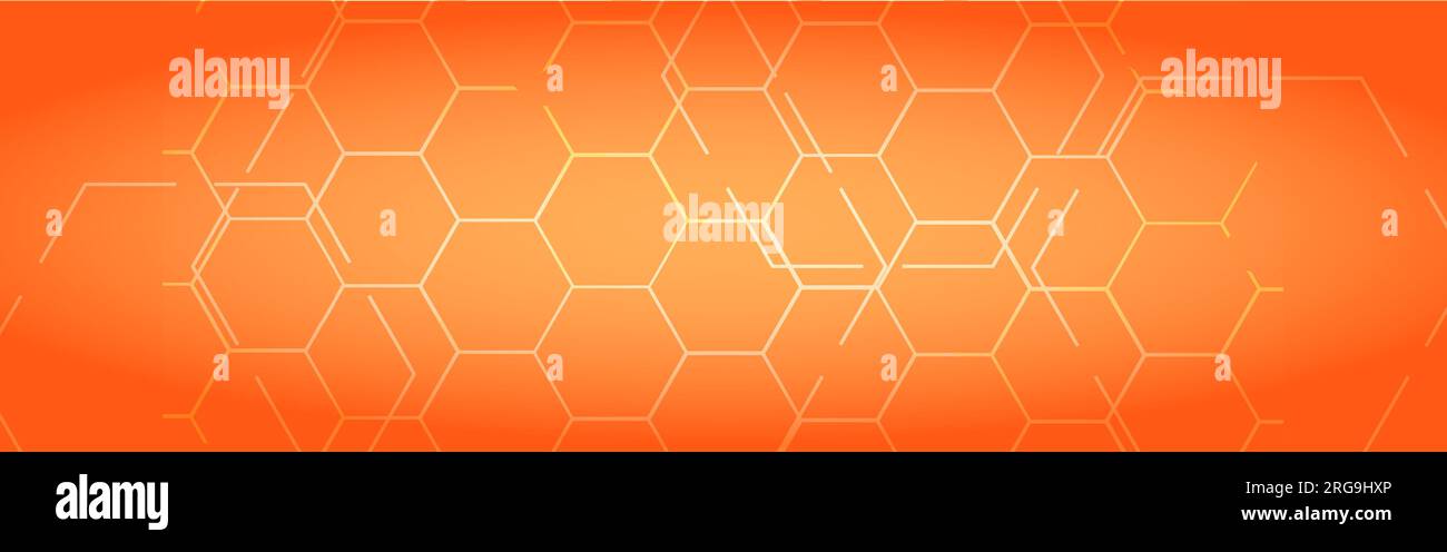 Abstract orange hexagonal technology banner. Medical horizontal ...