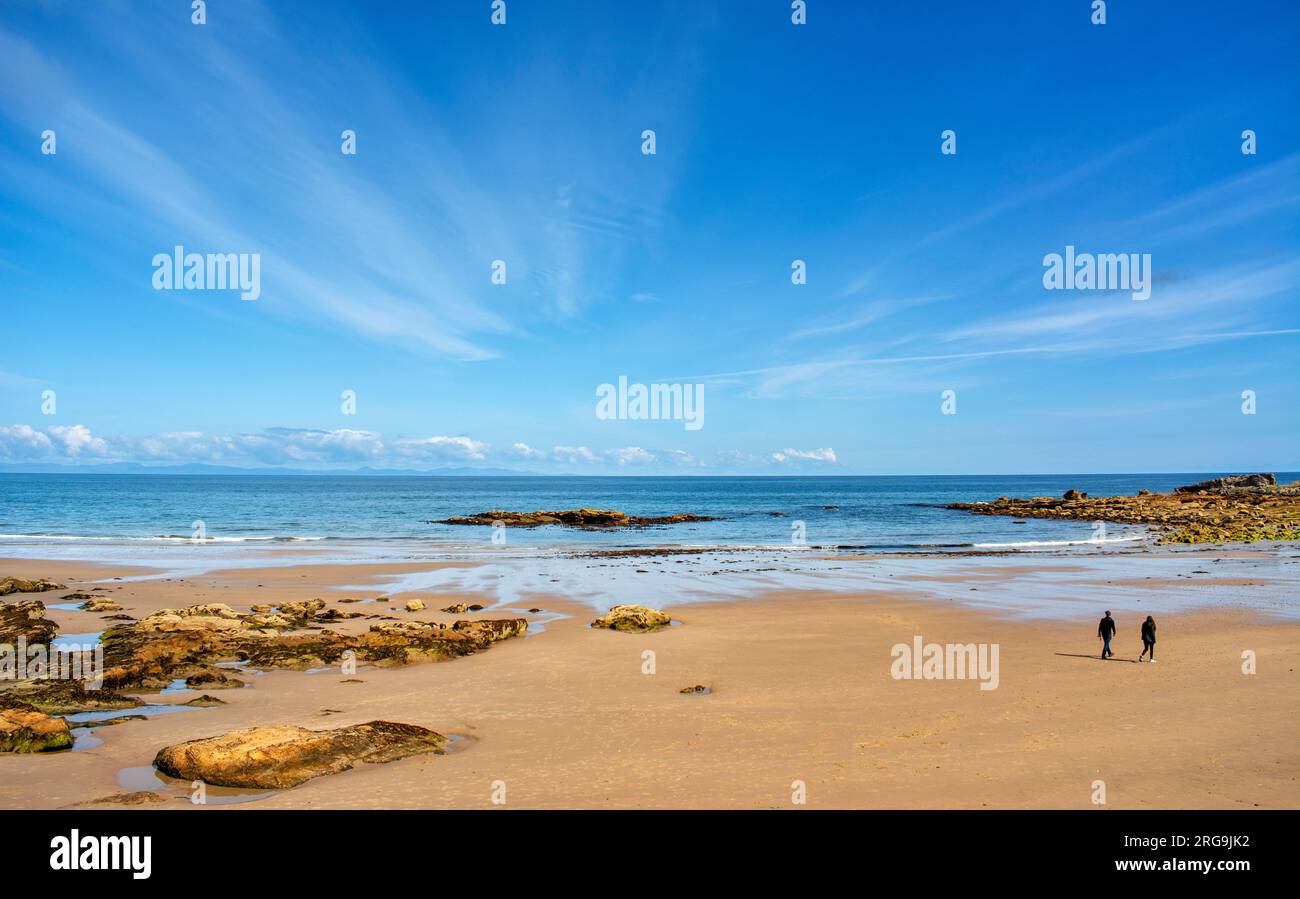 Hopeman Moray Firth Scotland the East beach blue sky and sea with ...