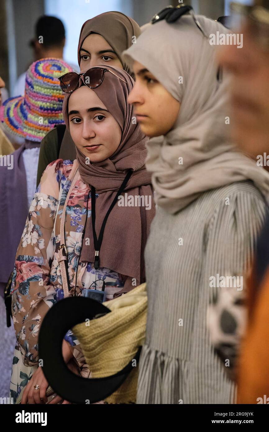 Istanbul, Turkey, Türkiye. Young Muslim Girls Visiting the Blue Mosque ...