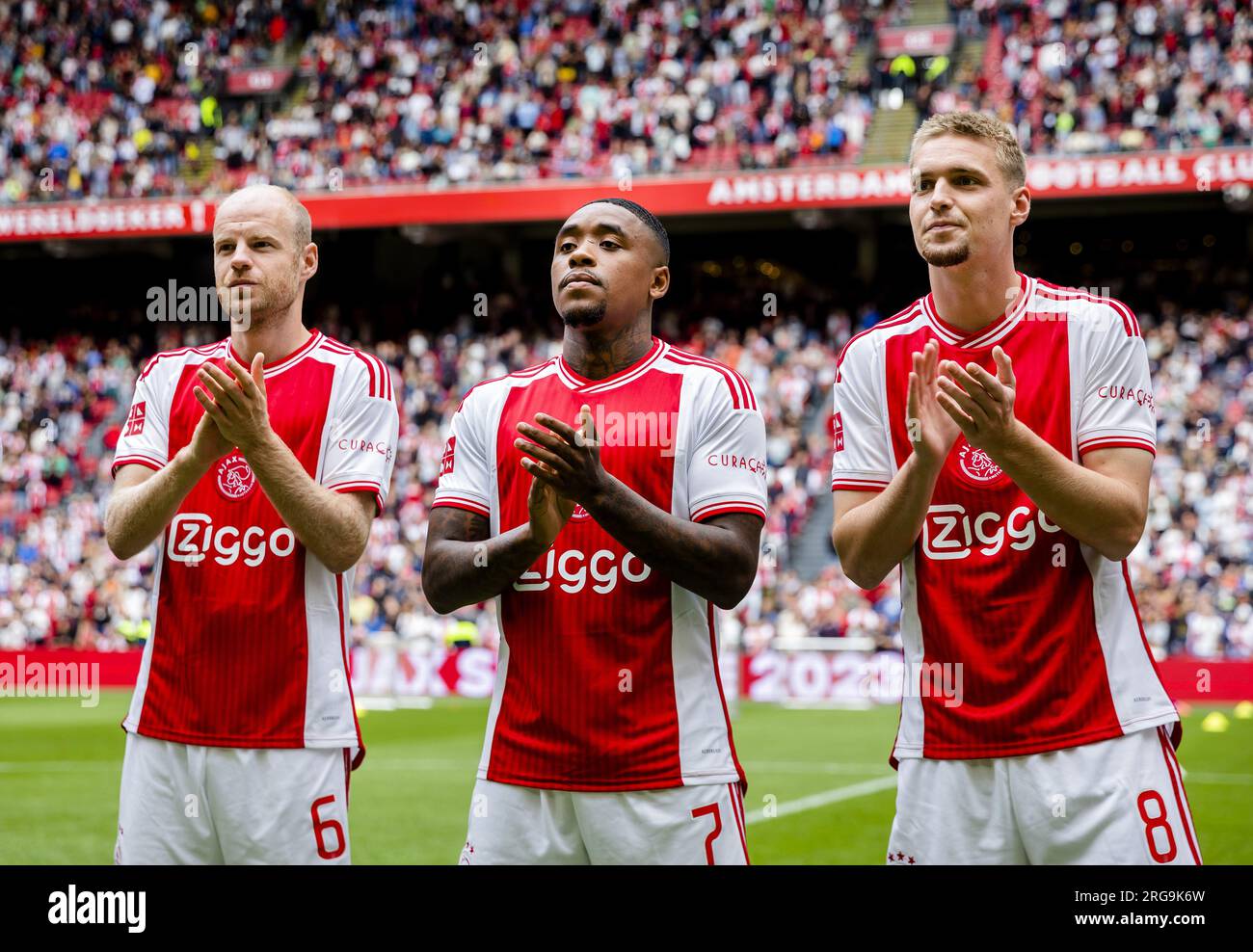 AMSTERDAM - Davy Klaassen, Steven Bergwijn and Kenneth Taylor during the open day of Ajax in the ...