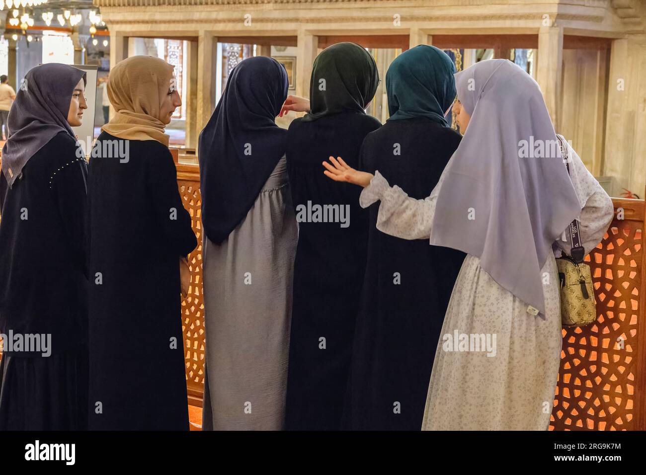 Istanbul, Turkey, Türkiye. Young Muslim Girls Visiting the Blue Mosque ...