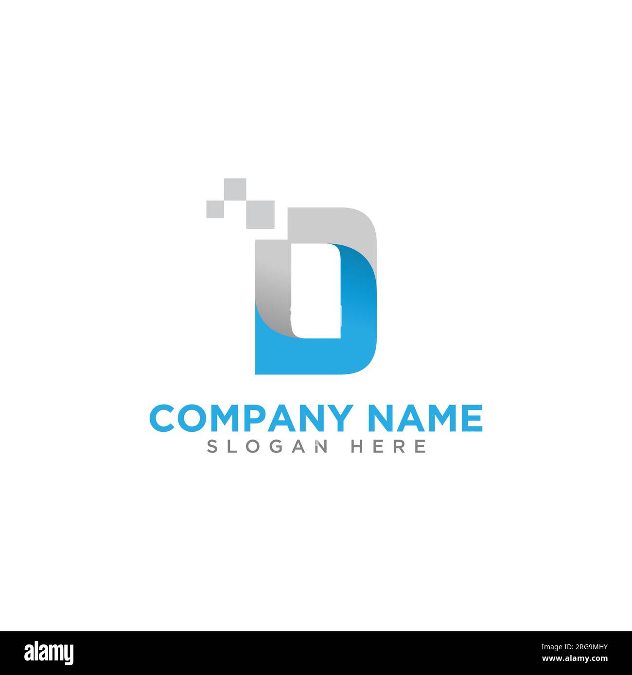 Abstract initial letter D logo geometric shape with square pixel dots ...