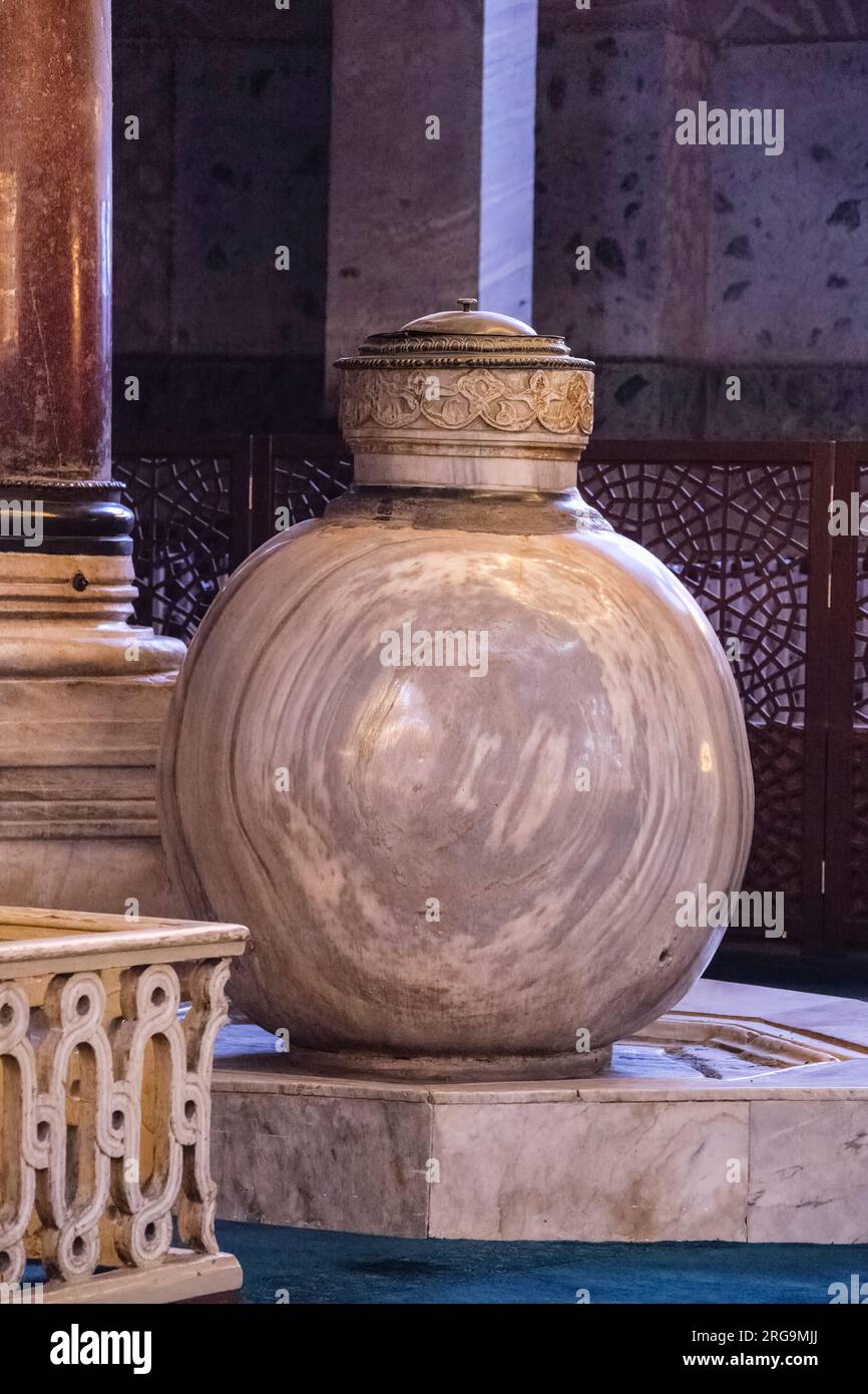 Istanbul, Turkey, Türkiye. Hagia Sophia. Lustration urn brought from Pergamon by Murad III ...