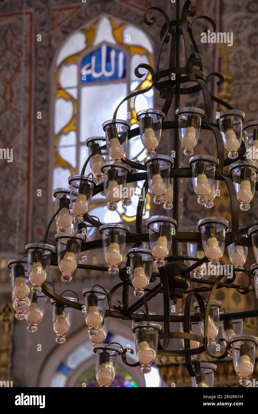 Istanbul, Turkey, Türkiye. Chandelier in the New Mosque (Yeni Camii ...