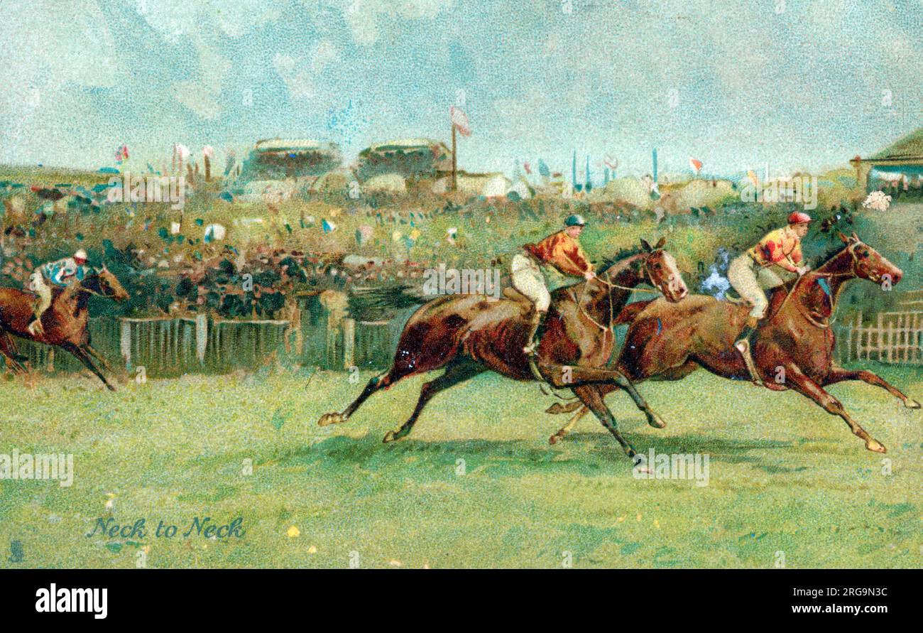 Horseracing scene - 'Neck to Neck' as the finish approaches Stock Photo ...