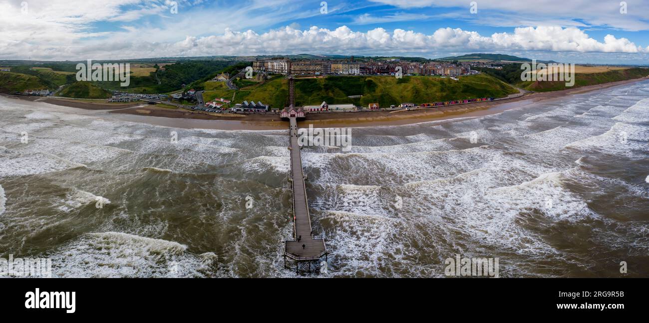 An aerial view of the pier and seafront at Saltburn-by-the-sea in North ...