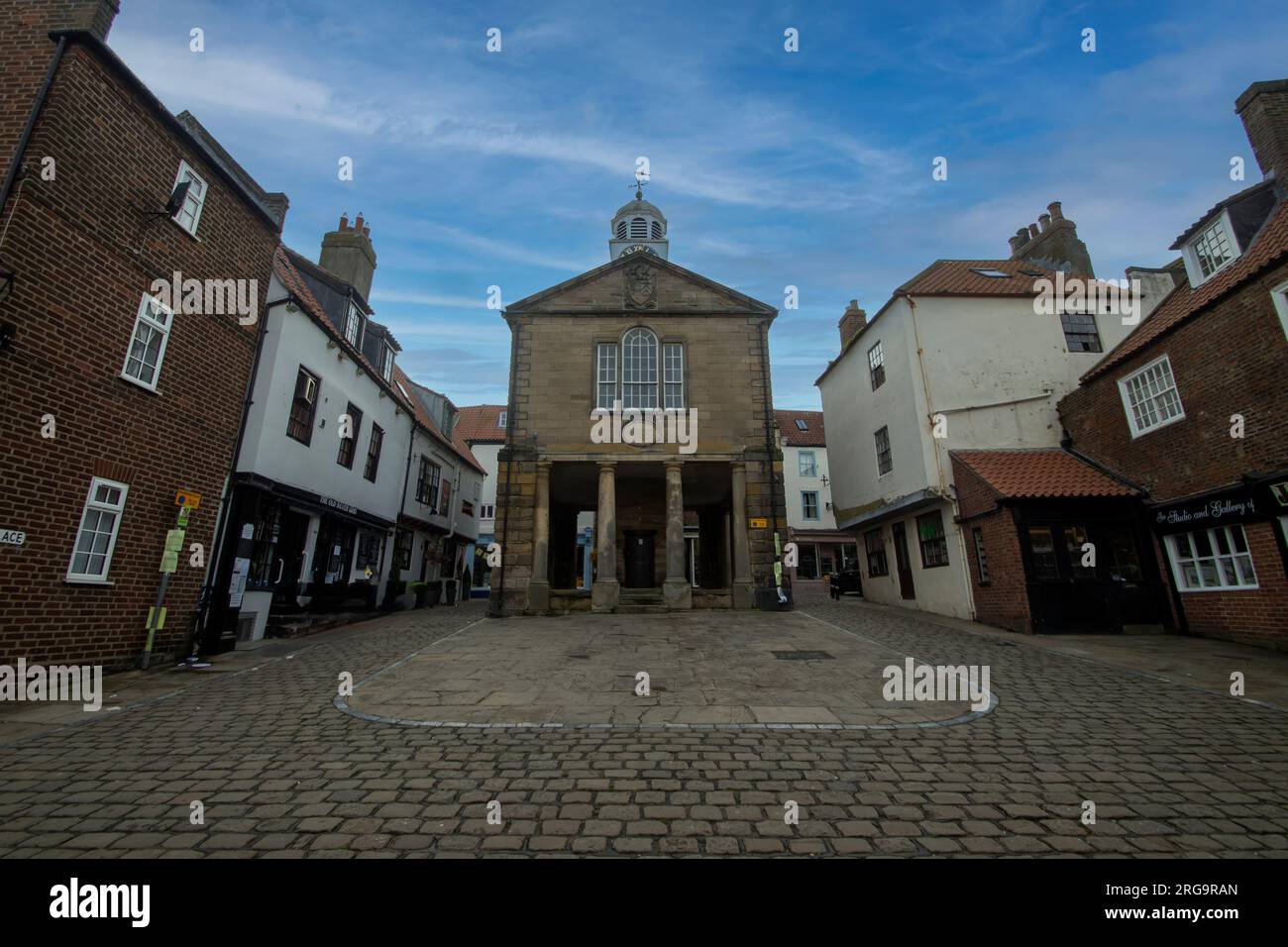 The Old Town Hall and market place in Whitby, North Yorkshire, UK Stock ...