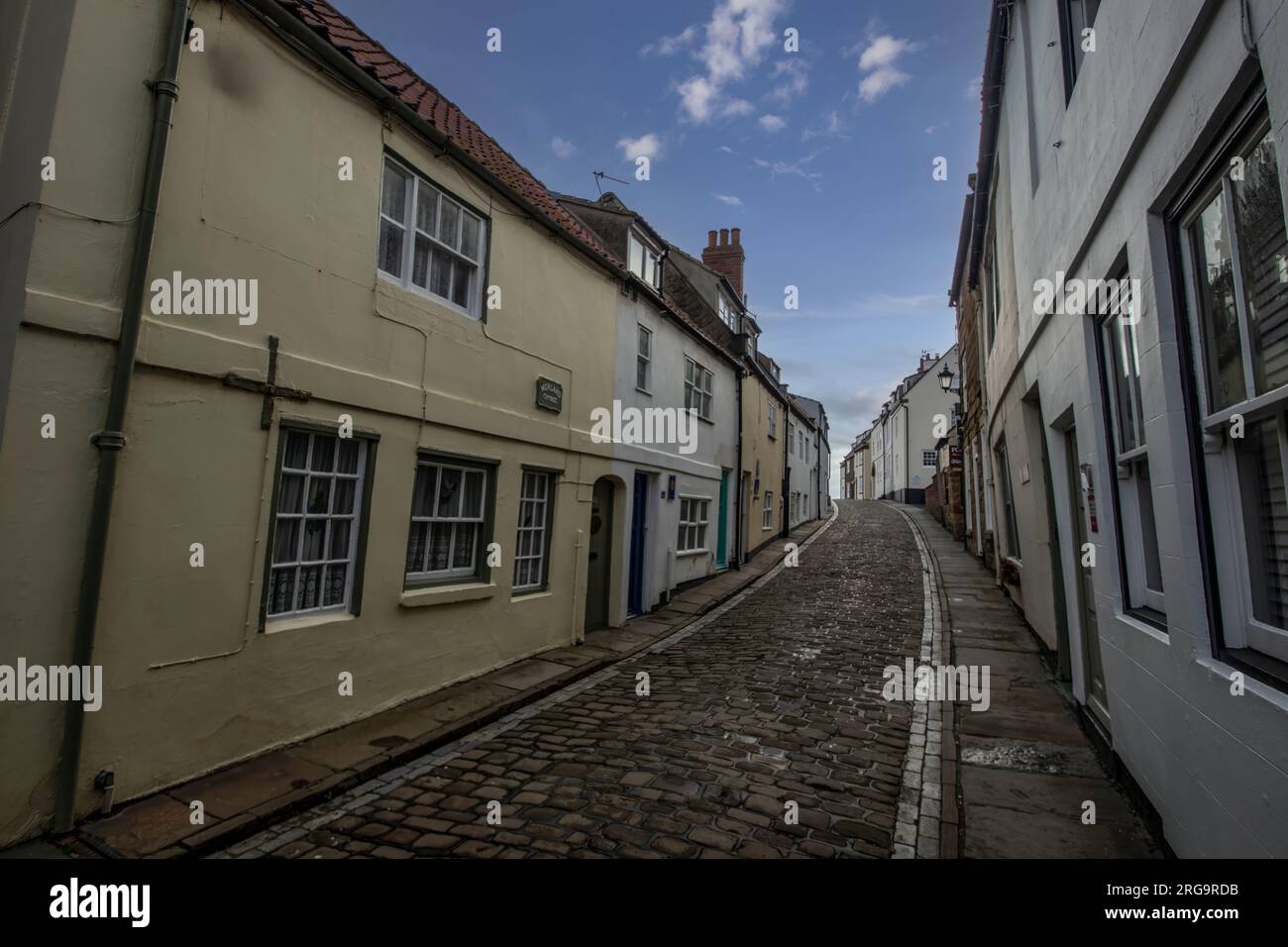 The narrow historic streets of Whitby in North Yorkshire, UK Stock ...