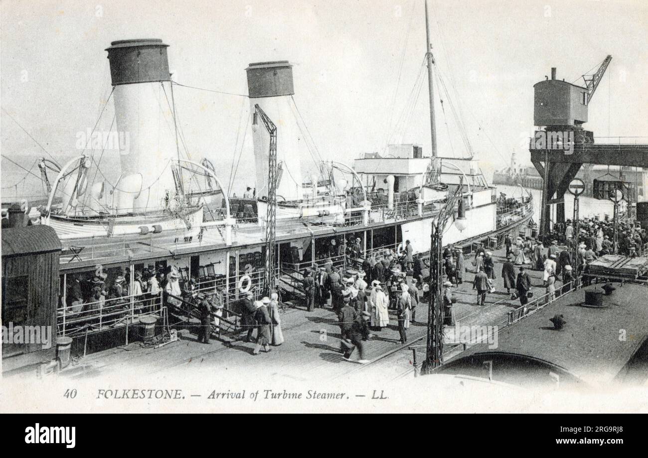 Arrival of the Turbine Steamer into port at Folkestone, Kent, England ...