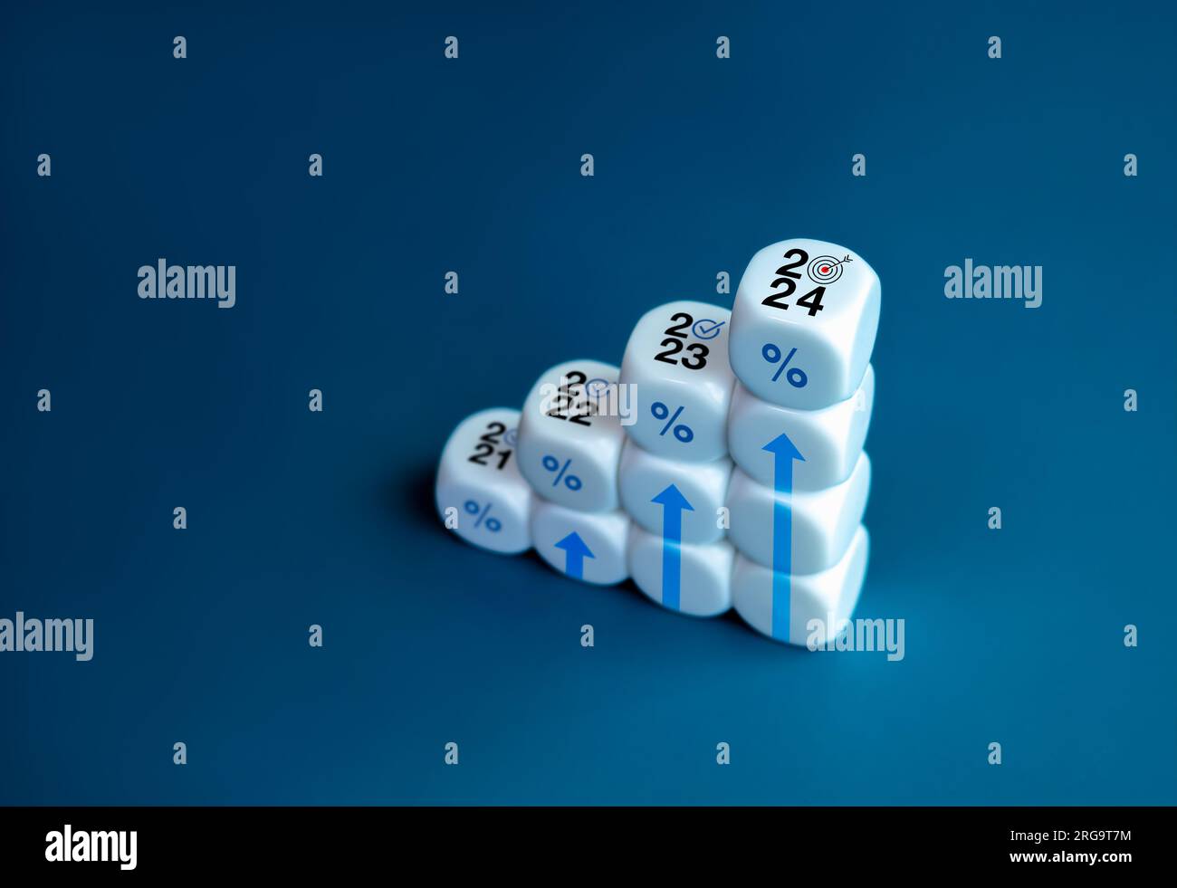 2024 year number with target icon on the top of white blocks as graph ...
