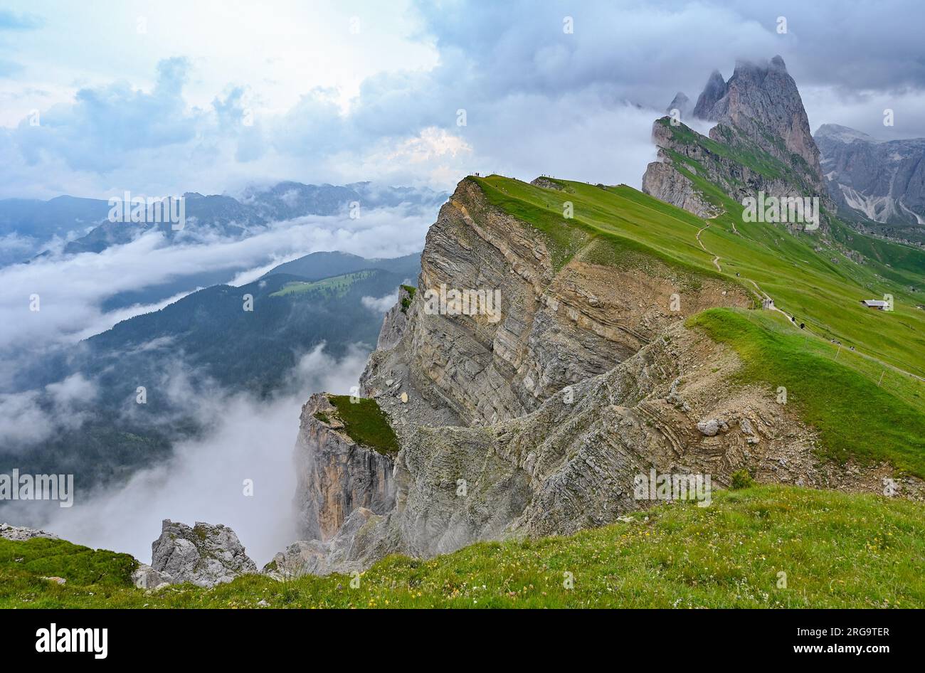 St. Ulrich, Italy. 21st July, 2023. View of the mountain peaks at the ...