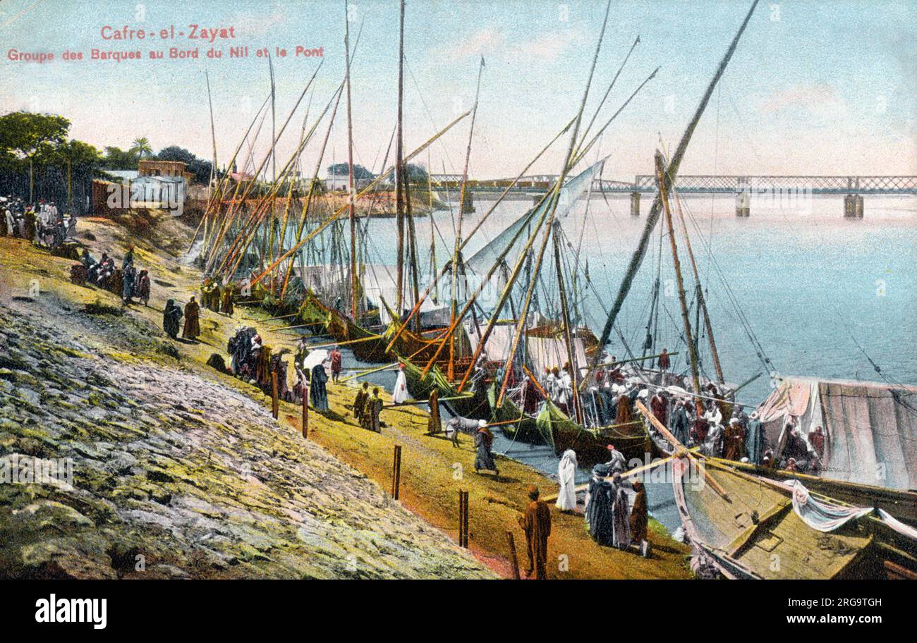 Kafr El-Zayat, Egypt - Fishermen's Dhows pulled up on the banks of the ...