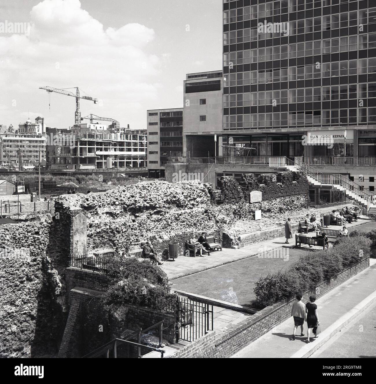 Late 1950s, historical, view of the remains of the ancient wall, built ...