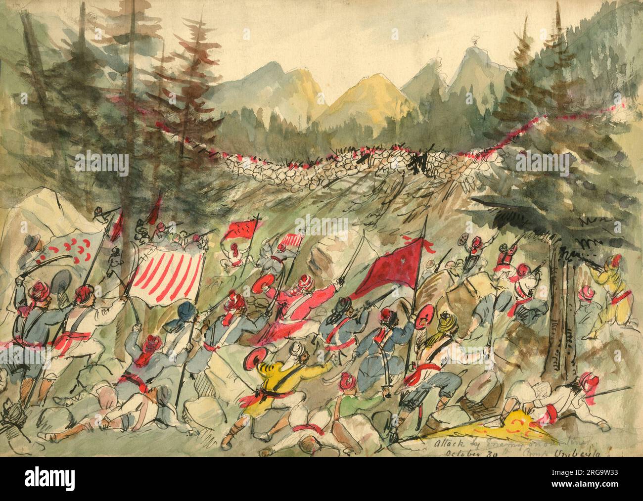 Attack of enemy on our lines - October 30th - Camp Umbeyla -aka Ambela ...