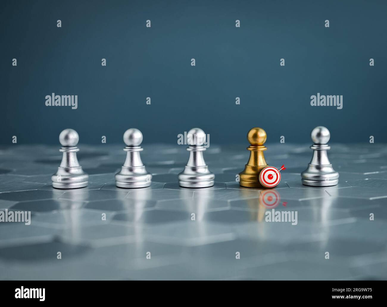 3d Target dart icon on golden pawn chess piece standing in the group of ...