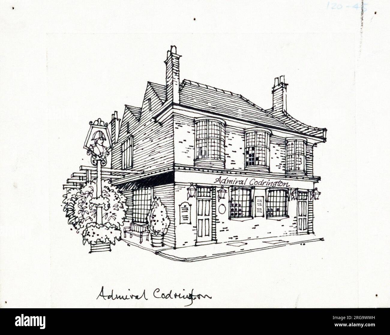 Sketch of Admiral Codrington PH, Chelsea, London. The main side of the ...