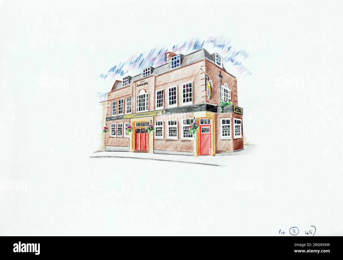 Sketch of Angel PH, Highgate, London. The main side of the print (shown ...