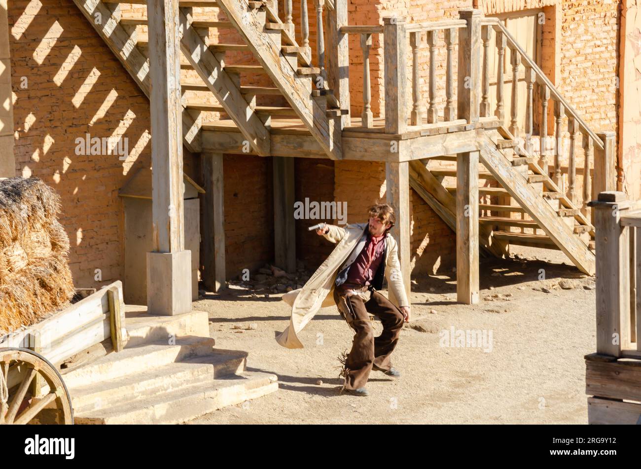 ALMERIA, SPAIN - 17 DECEMBER 2022 Dressed in distinctive Wild West ...