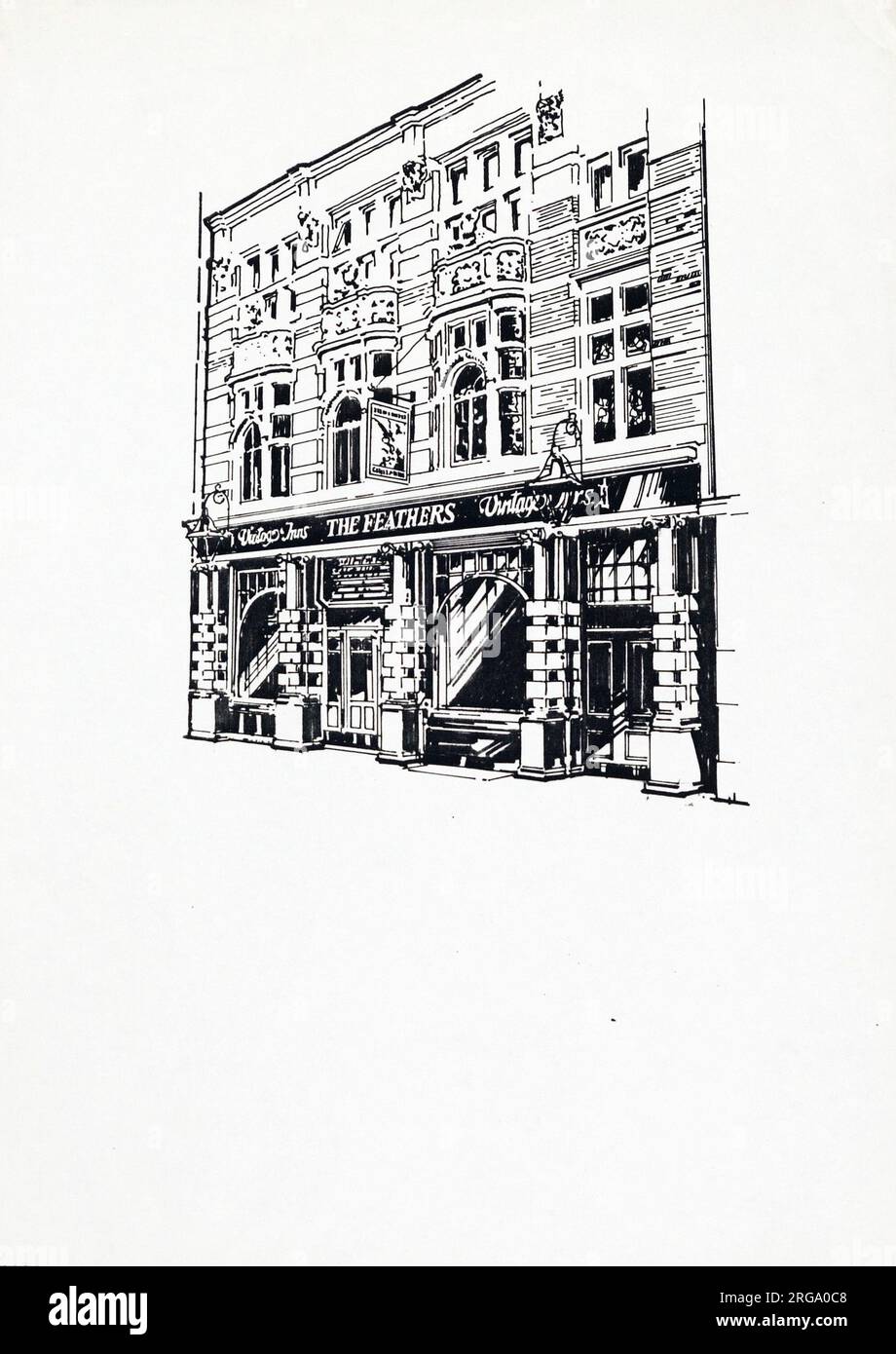 Sketch of Feathers Hotel, Westminster, London. The main side of the ...