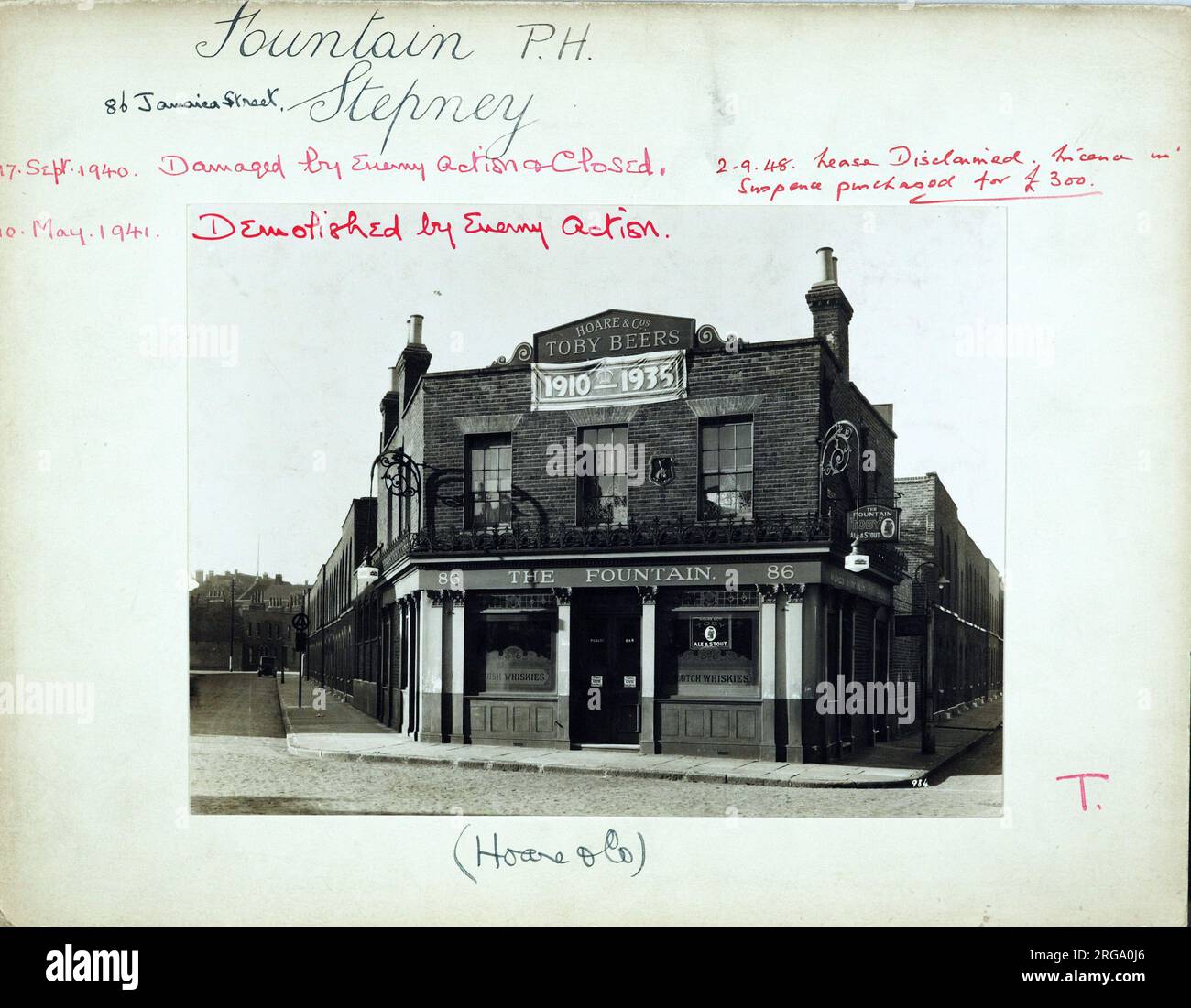 Photograph of Fountain PH, Stepney, London. The main side of the print ...