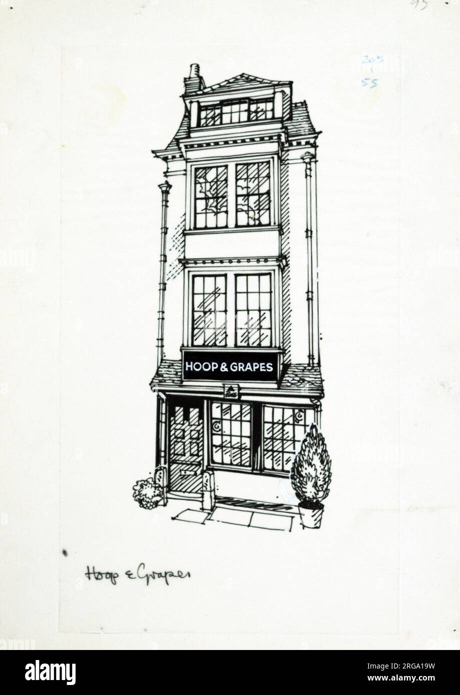 Sketch of Hoop & Grapes PH, Aldgate, London. The main side of the print ...