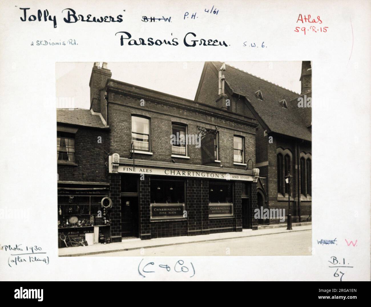 Photograph of Jolly Brewers PH, Parsons Green, London. The main side of ...
