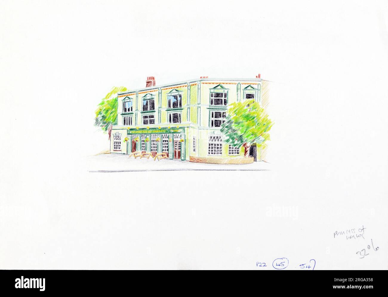 Sketch of Princess Of Wales PH, Blackheath, London. The main side of ...