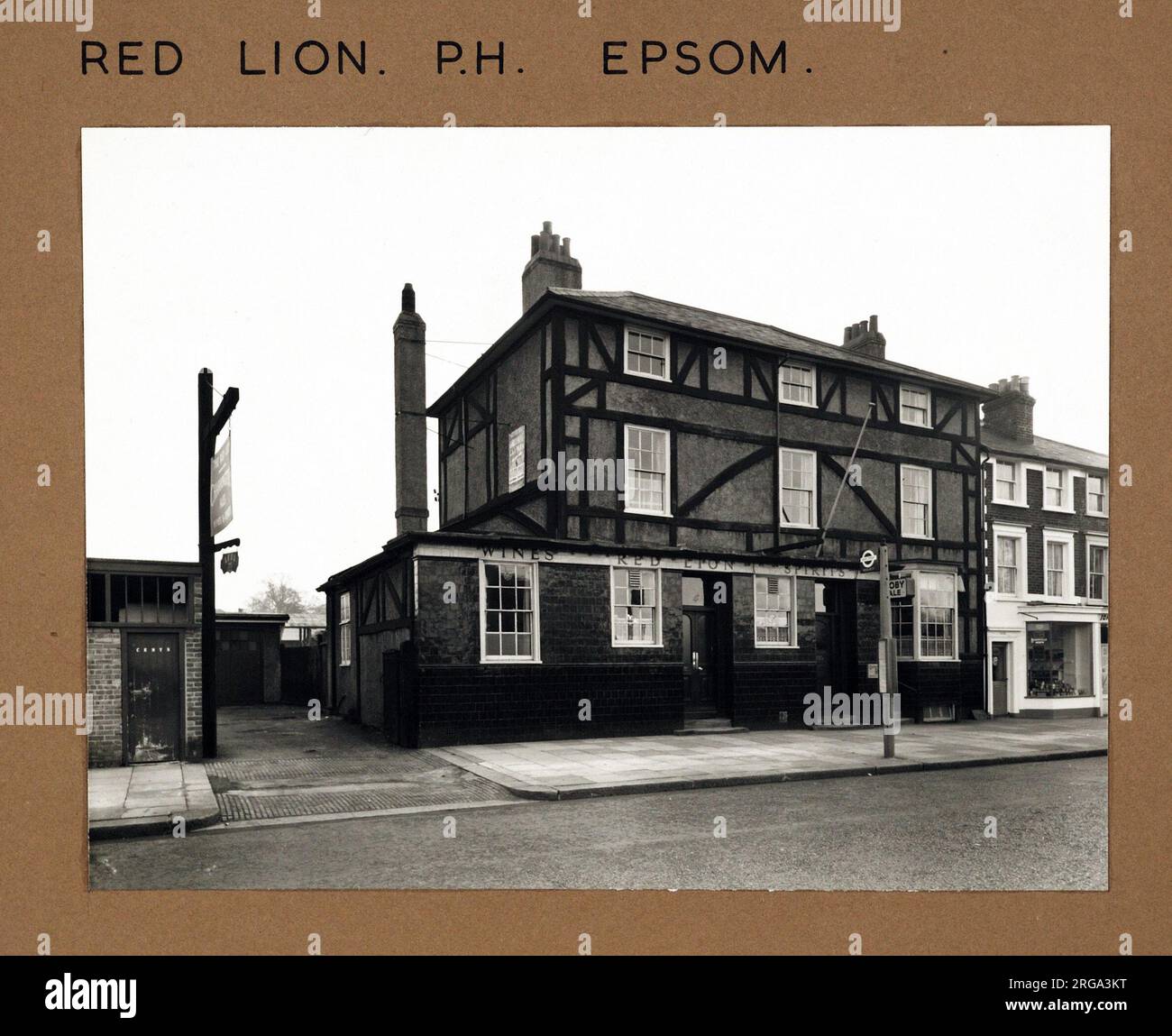 Photograph of Red Lion PH, Epsom, Surrey. The main side of the print ...