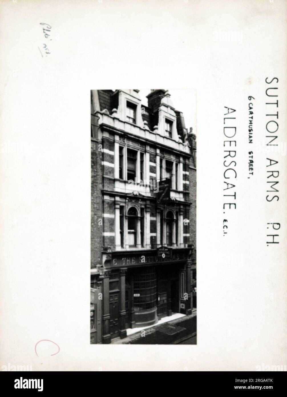 Photograph of Sutton Arms, Aldersgate, London. The main side of the ...